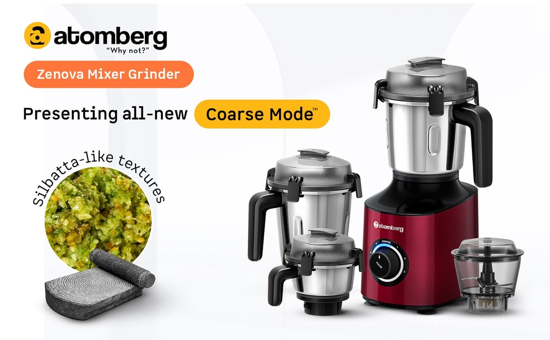 Atomberg Zenova Mixer Grinder with Unique Coarse Mode | Advanced Safety ...