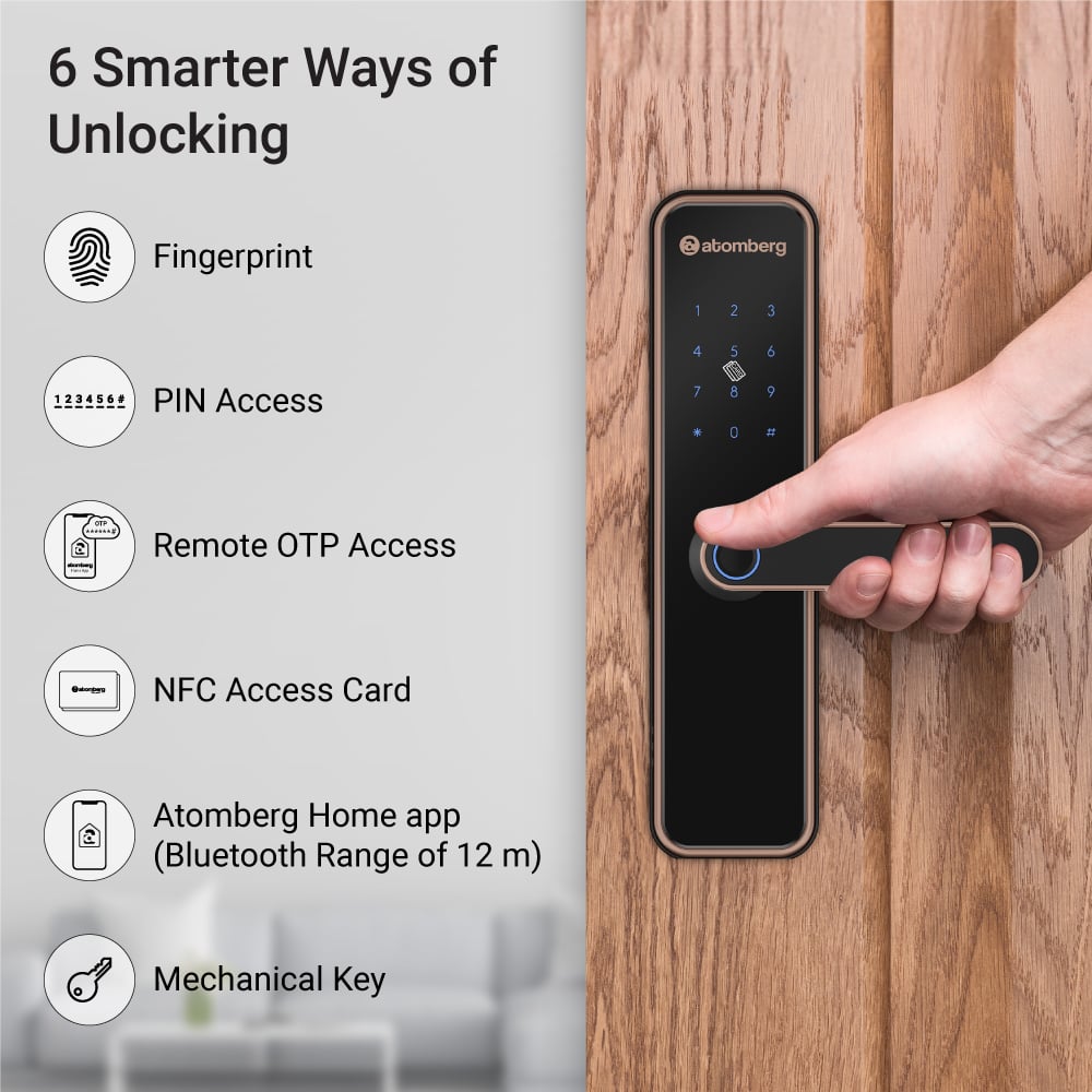 Atomberg Azhero Smart Door Lock | 6 Ways Unlocking | Fingerprint | PIN ...