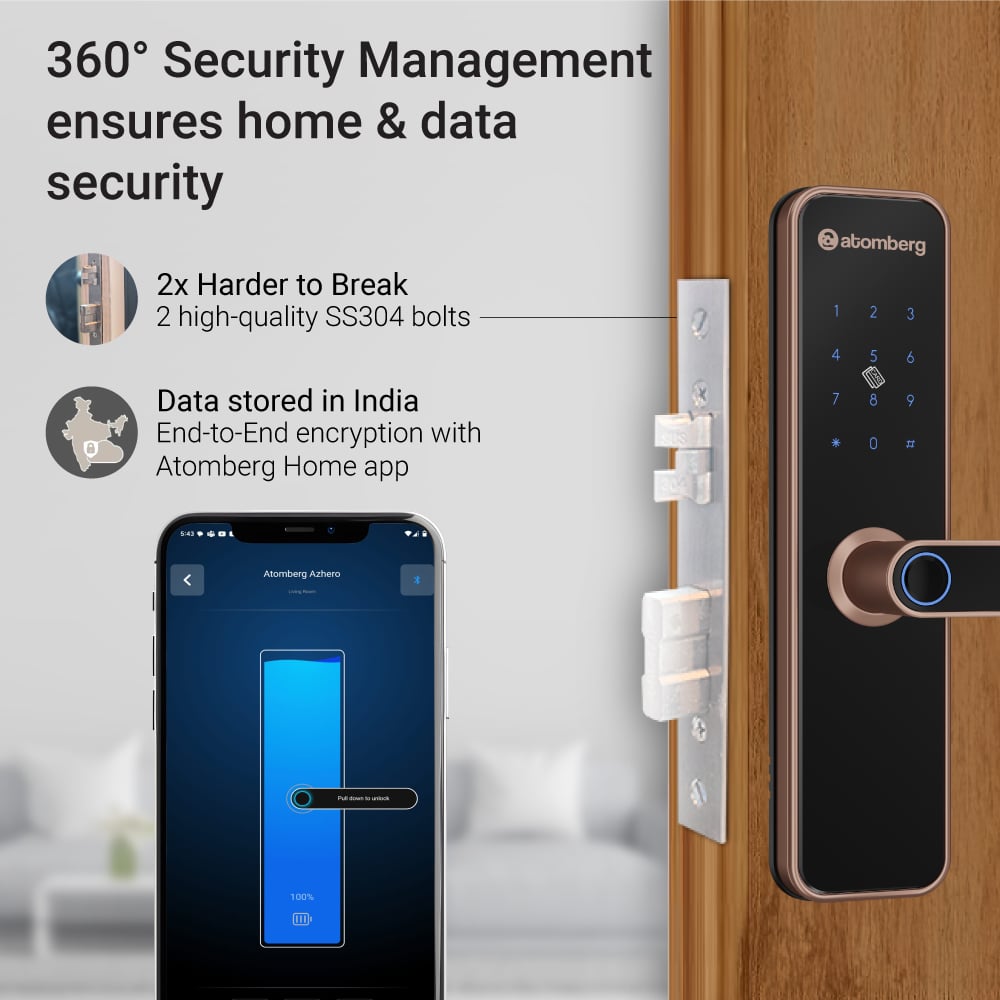 Atomberg Azhero Smart Door Lock | 6 Ways Unlocking | Fingerprint | PIN ...